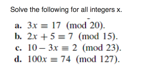 Solved Solve the following for all integers x. a. 3x - 17 | Chegg.com