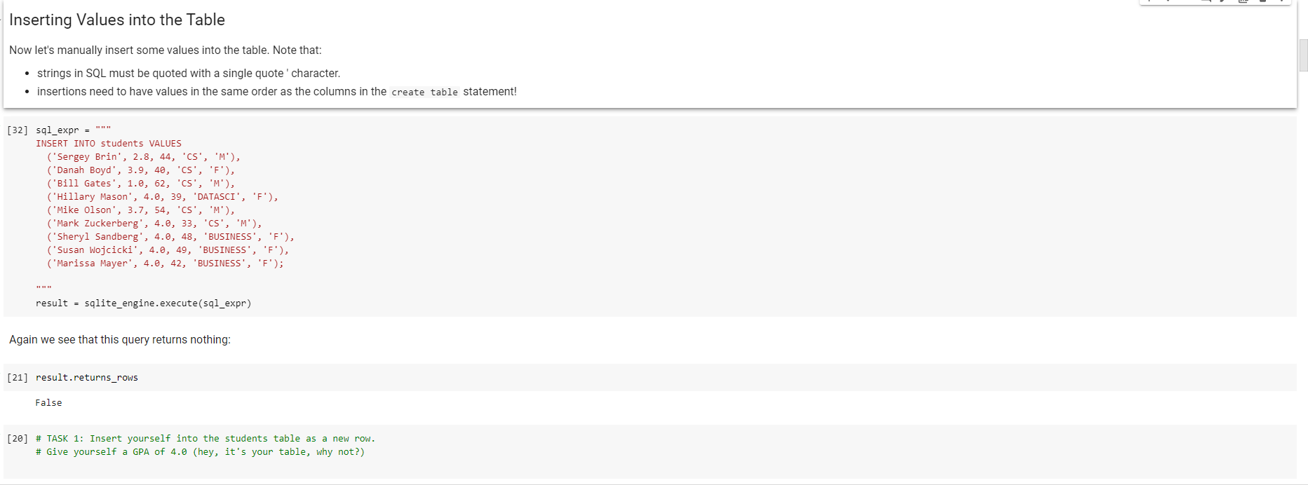 Inserting Values into the Table Now let's manually | Chegg.com