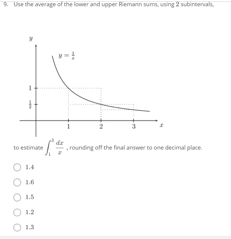 Solved 9. Use the average of the lower and upper Riemann | Chegg.com