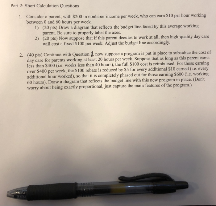 Part 2: Short Calculation Questions Consider a | Chegg.com
