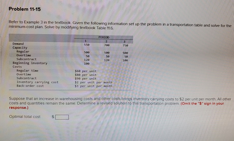 Solved Optimal total cost This is all I've got, I don't | Chegg.com