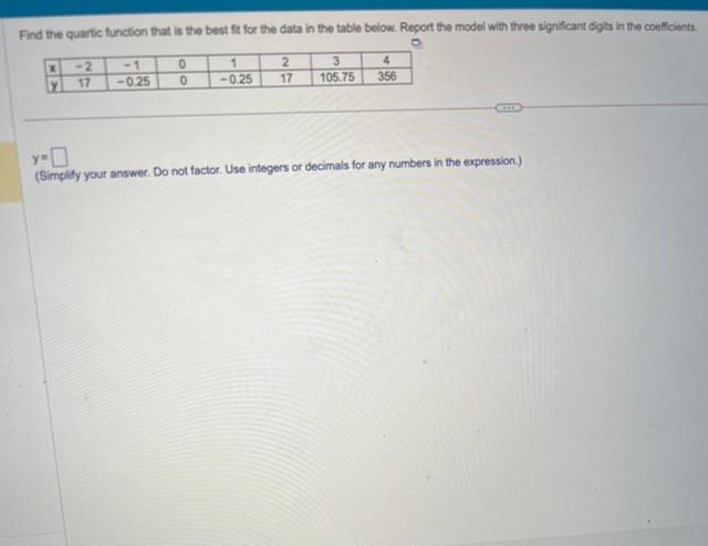Solved Find the quartic function that is the best fit for | Chegg.com