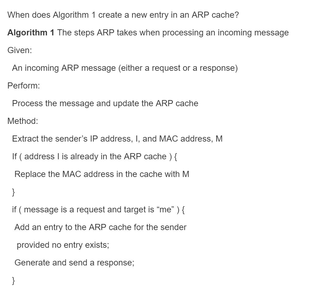 Solved When does Algorithm 1 create a new entry in an ARP | Chegg.com