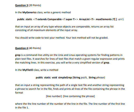 Solved Question 3 (20 Points) In the MyGenerics class, write | Chegg.com