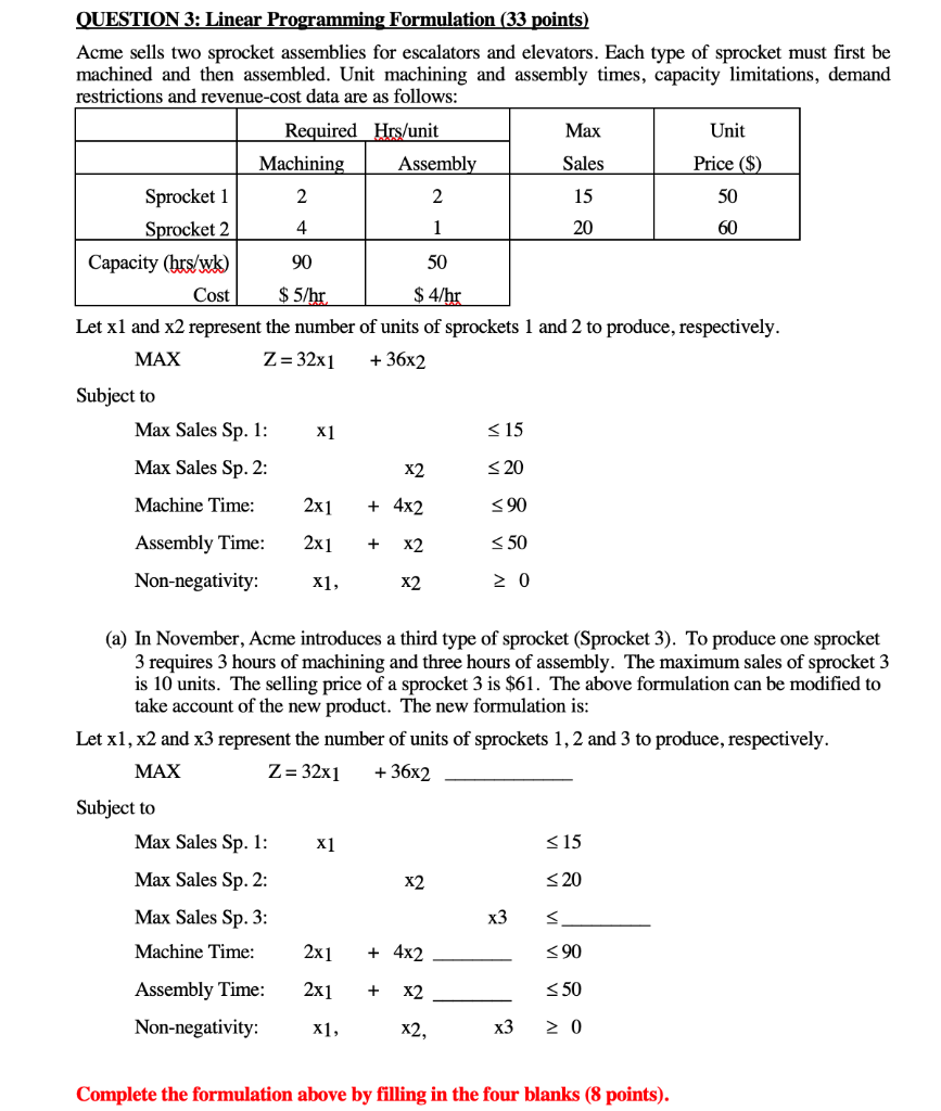 Solved QUESTION 3: Linear Programming Formulation (33 | Chegg.com