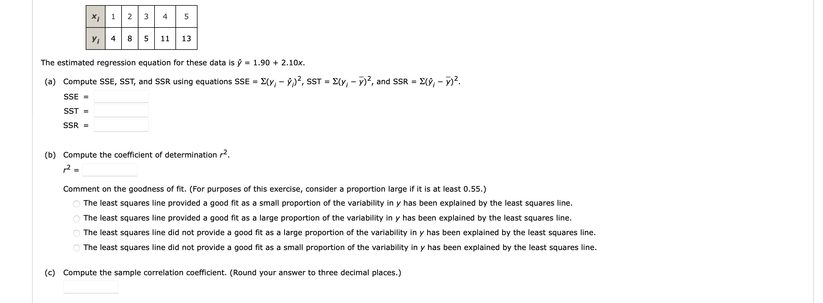 Solved The estimated regression equation for these data is | Chegg.com