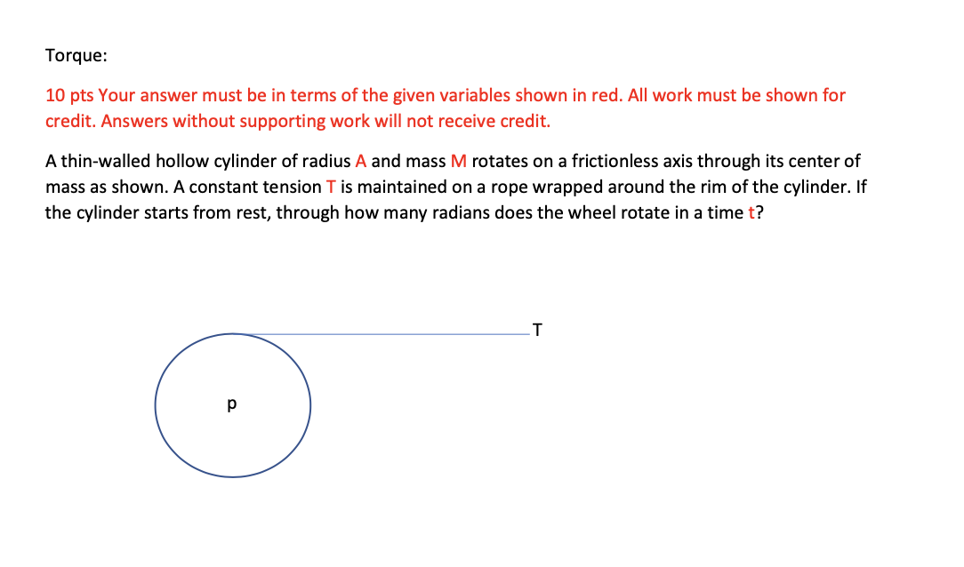 Solved Torque: 10 pts Your answer must be in terms of the | Chegg.com