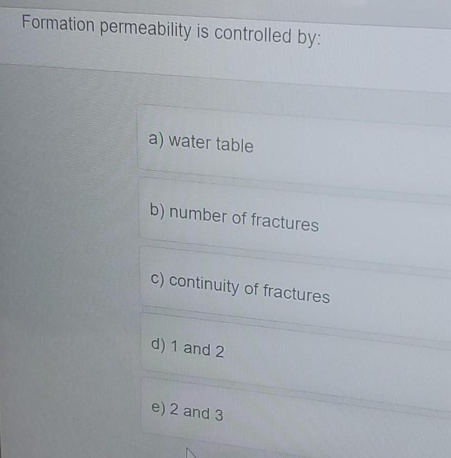 Solved Formation permeability is controlled by: a) water | Chegg.com