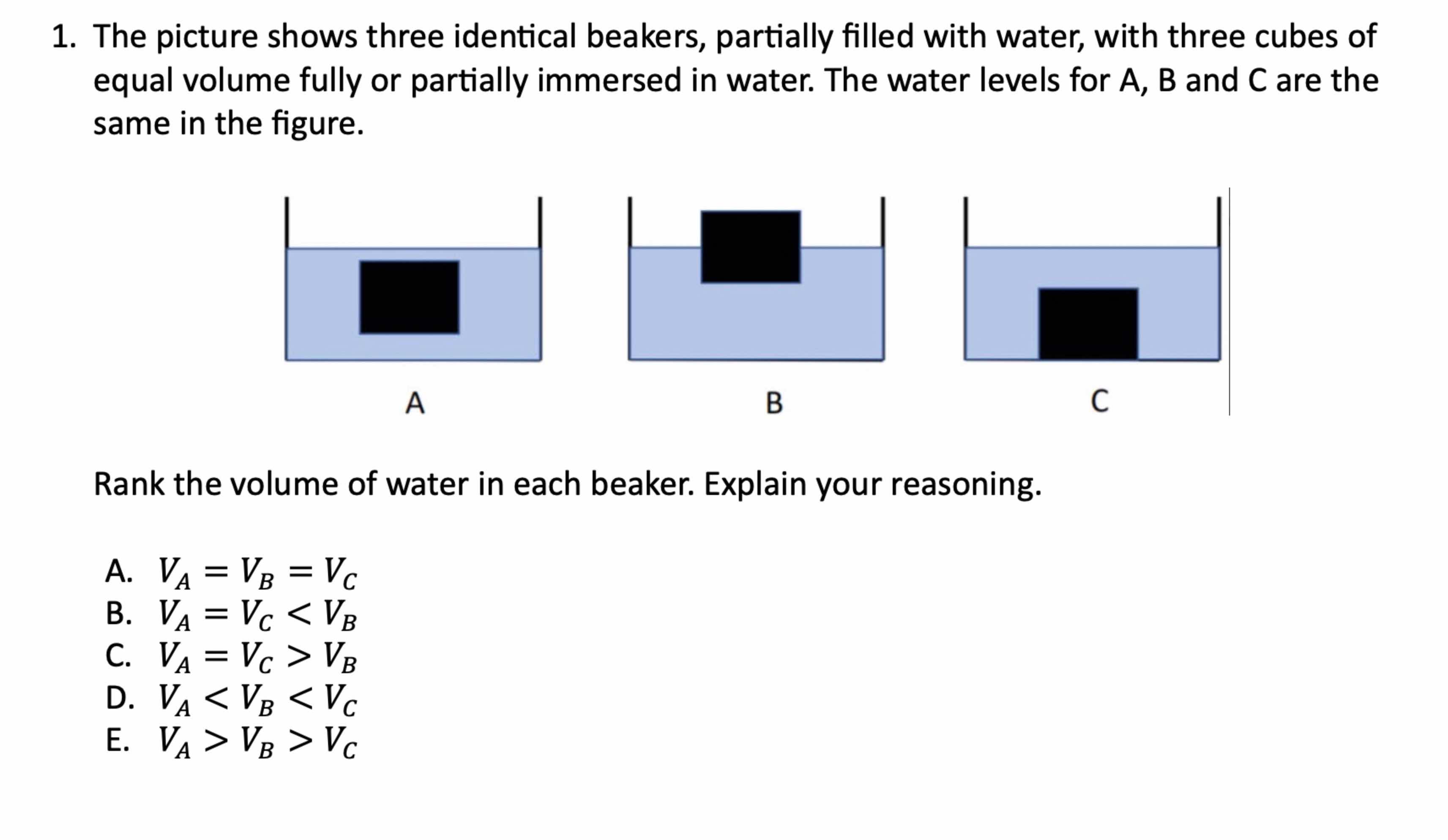 Solved The picture shows three identical beakers, partially | Chegg.com