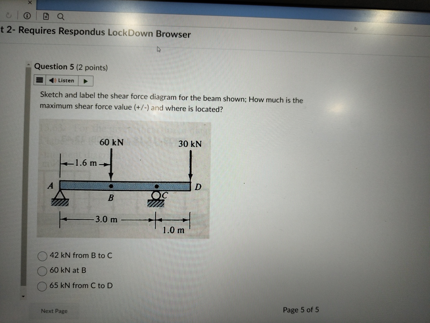 Sketch and label the shear force diagram for the beam | Chegg.com