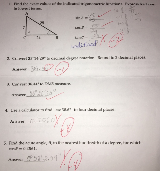 Solved 1. Find the exact values of the indicated | Chegg.com