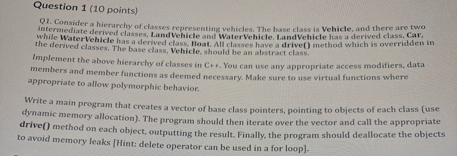 Solved Q1. Consider a hierarchy of classes representing | Chegg.com