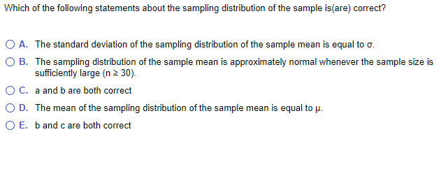 Solved Which of the following statements about the sampling | Chegg.com