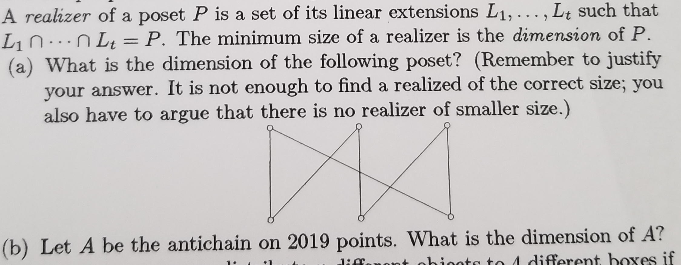 A realizer of a poset P is a set of its linear | Chegg.com