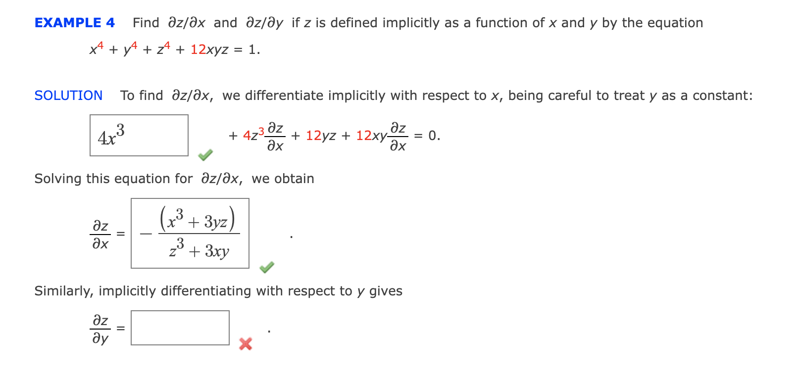 Solved x4+y4+z4+12xyz=1 SOLUTION To find ∂z/∂x, we | Chegg.com