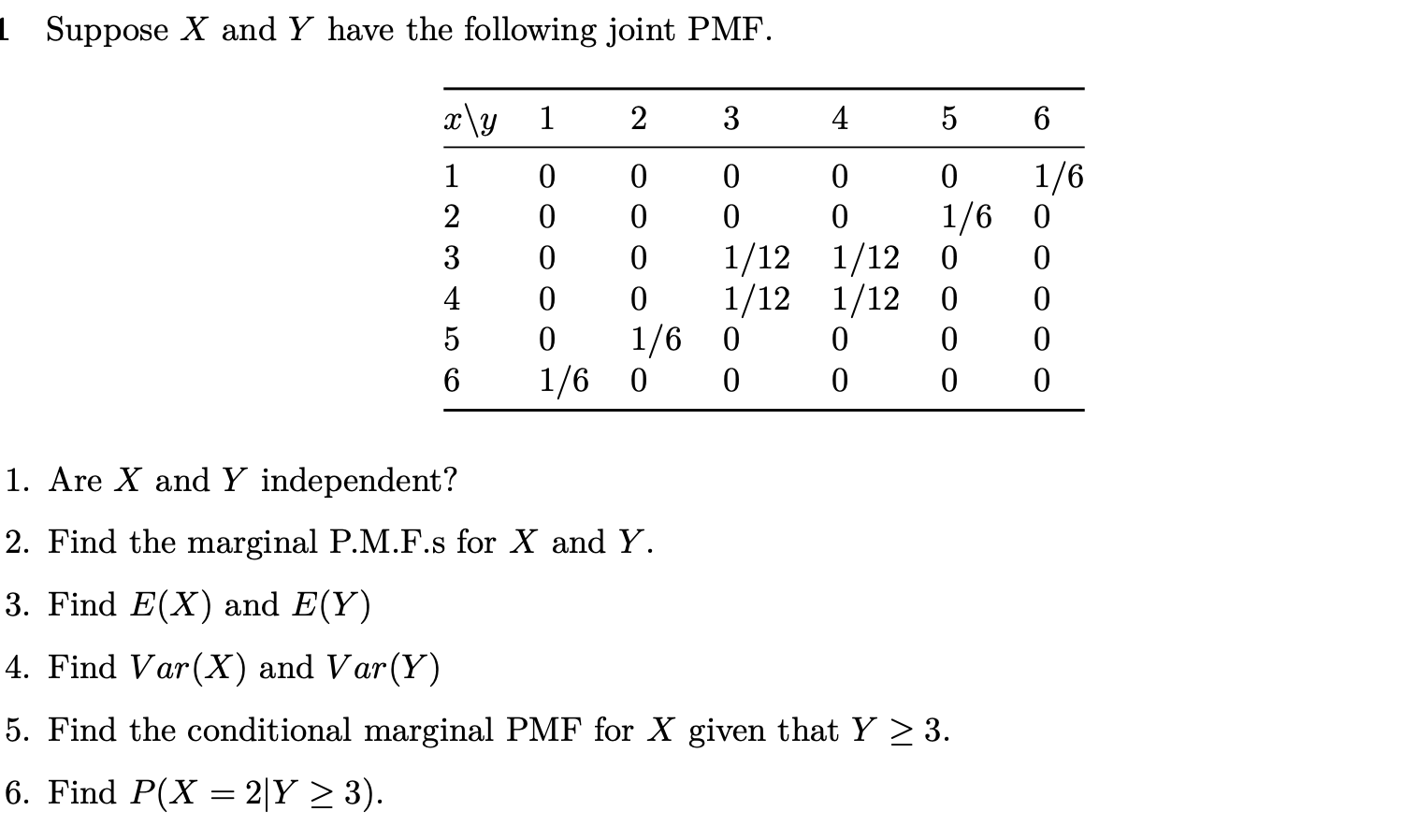 Solved | Suppose X and Y have the following joint PMF. X y 1 | Chegg.com
