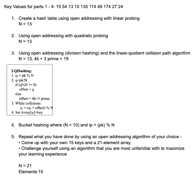 How can I complete some of these hashing practice | Chegg.com