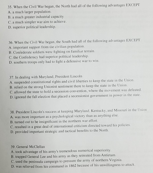 Civil War North And South Advantages