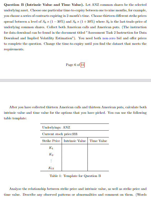 Solved Question B (Intrinsic Value and Time Value). Let ANZ | Chegg.com