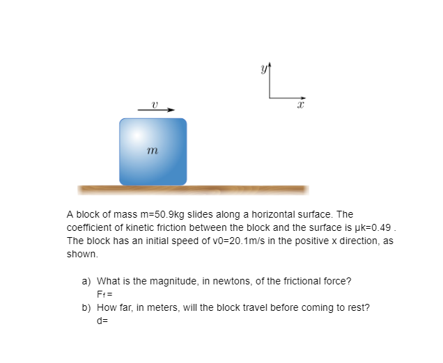 Solved A block of mass m=50.9 kg slides along a horizontal | Chegg.com
