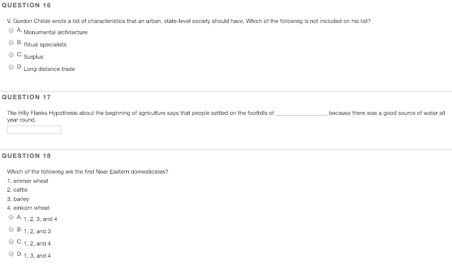 Solved QUESTION 16 V. Gordon Childe wrote a list of | Chegg.com