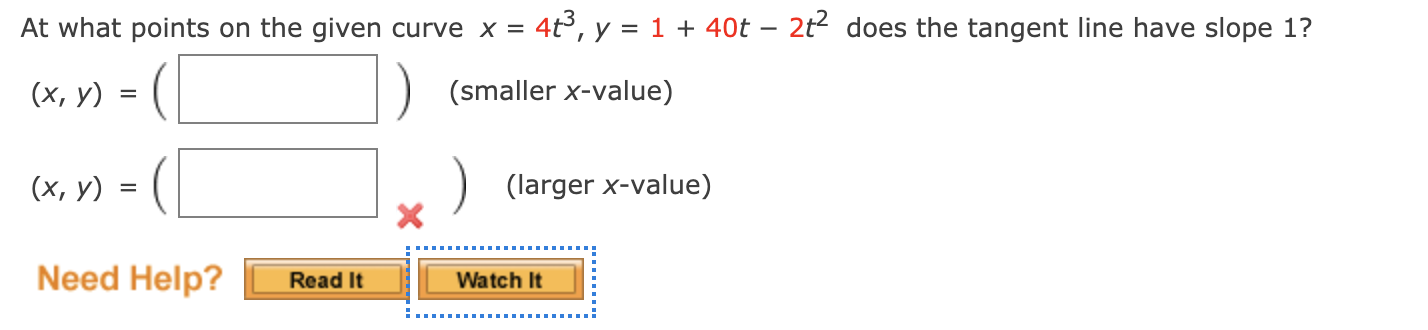 Solved At what points on the given curve x = 4+, y = 1 + 40t | Chegg.com