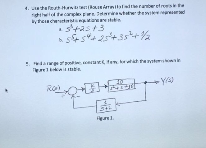 Solved Use the Routh-Hurwitz test (Rouse Array) to find the | Chegg.com