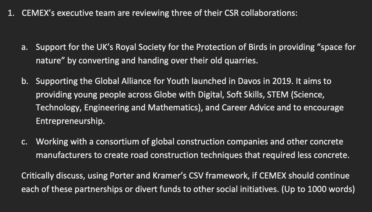 Solved 1. CEMEX's executive team are reviewing three of | Chegg.com