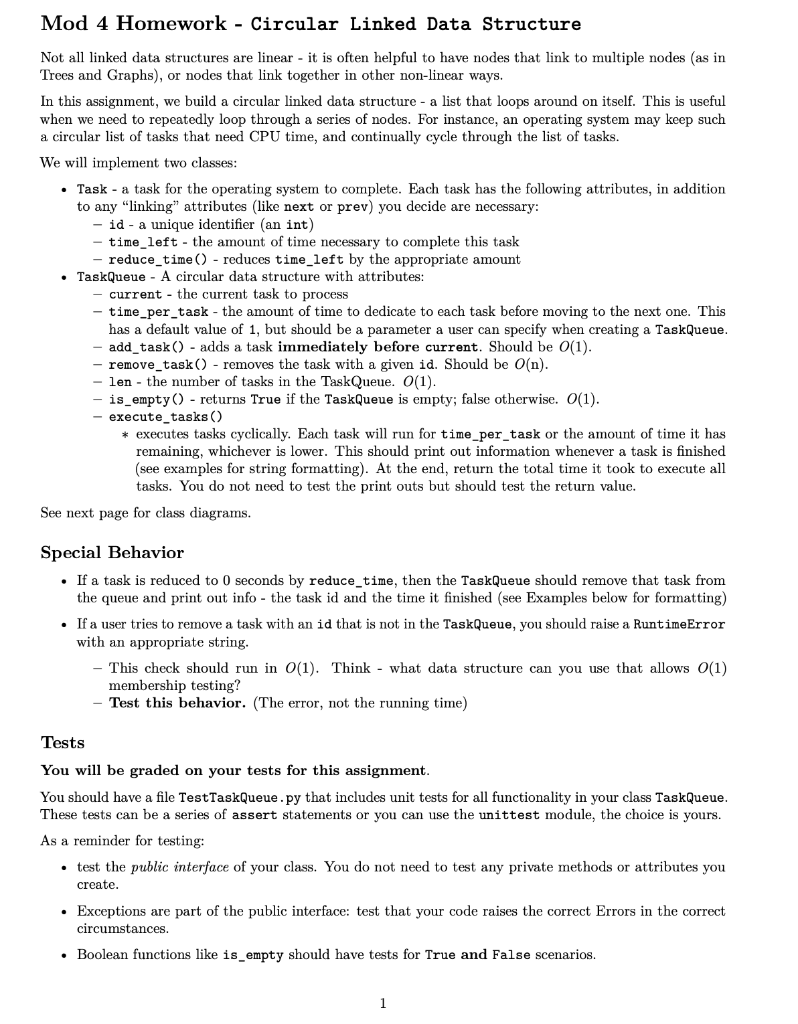 Mod 4 Homework - Circular Linked Data Structure Not | Chegg.com