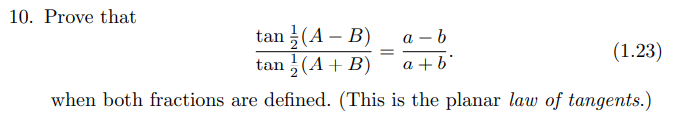Solved 10. Prove that tan (A - B) (1.23) tan (A + B) when | Chegg.com