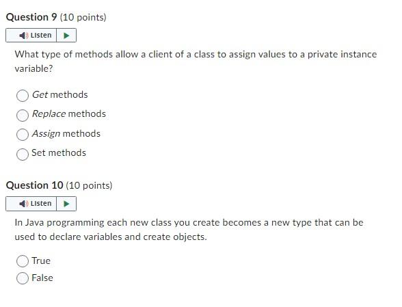 Solved What type of methods allow a client of a class to | Chegg.com