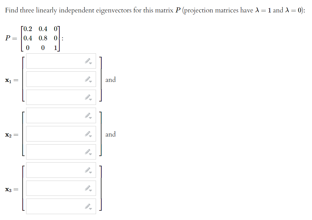 Solved Find three linearly independent eigenvectors for this | Chegg.com