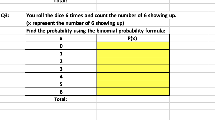 Solved Q3: You roll the dice 6 times and count the number | Chegg.com