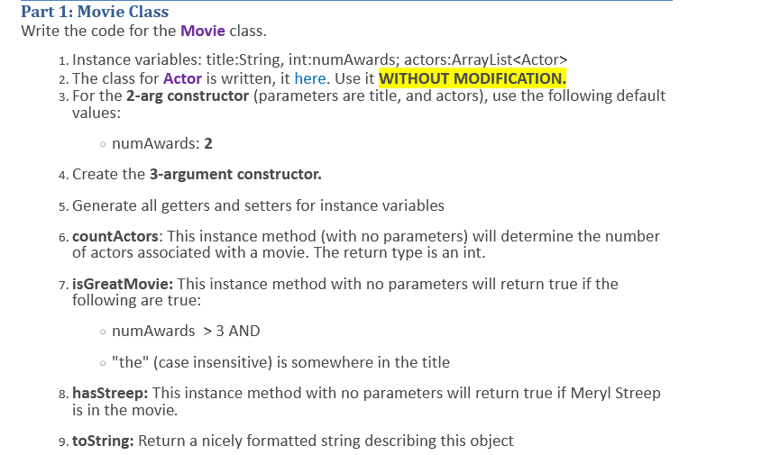 Solved Part 1: Movie Class Write the code for the Movie | Chegg.com