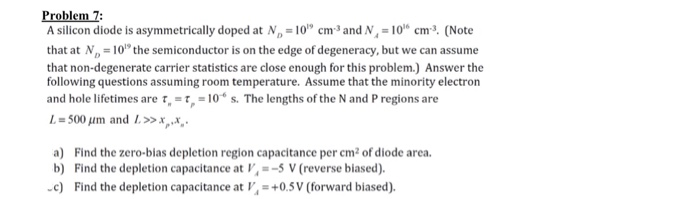 Solved Problem A silicon diode is asymmetrically doped at N | Chegg.com