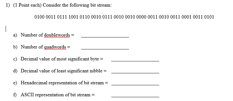 Solved 1) (1 Point each) Consider the following bit stream: | Chegg.com