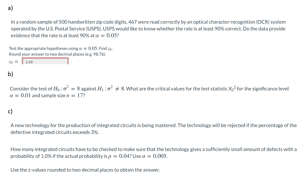 Solved a) In a random sample of 500 handwritten zip code | Chegg.com