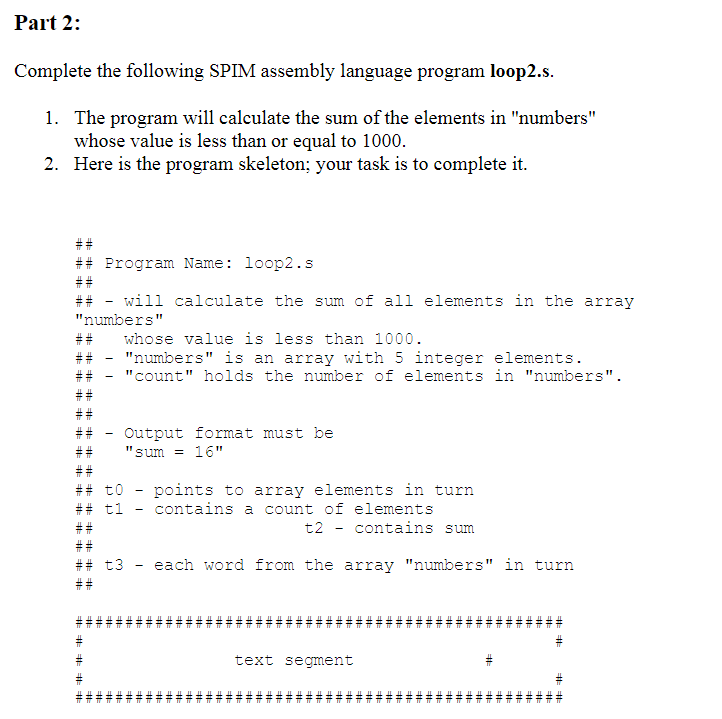Part 1: Complete the following SPIM assembly language | Chegg.com