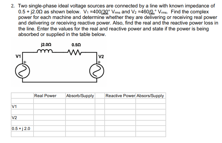 Solved 2. Two single-phase ideal voltage sources are | Chegg.com