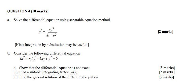 Solved a. Solve the differential equation using separable | Chegg.com