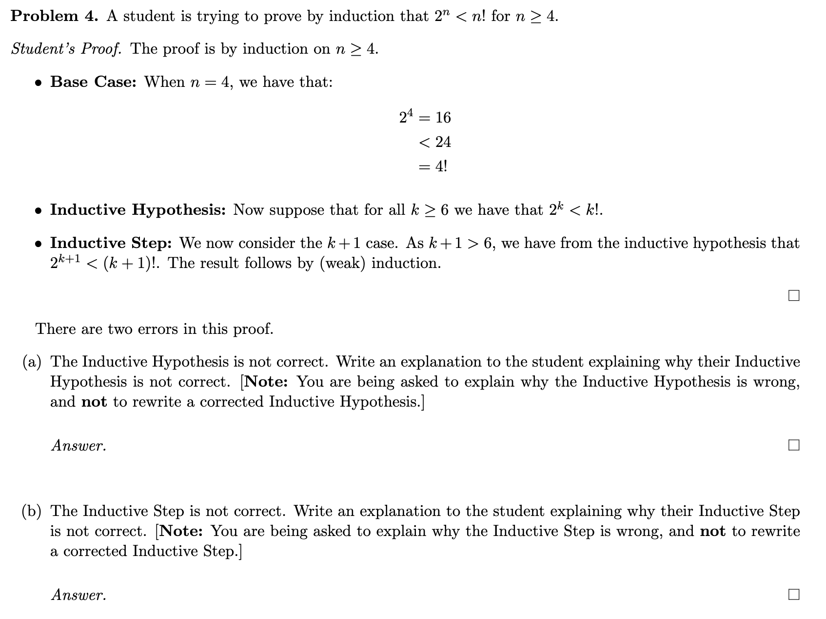 Solved Problem 4. ﻿A student is trying to prove by induction | Chegg.com