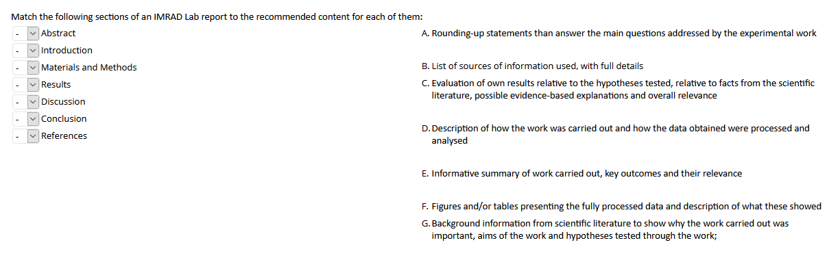 Solved Match the following sections of an IMRAD Lab report | Chegg.com