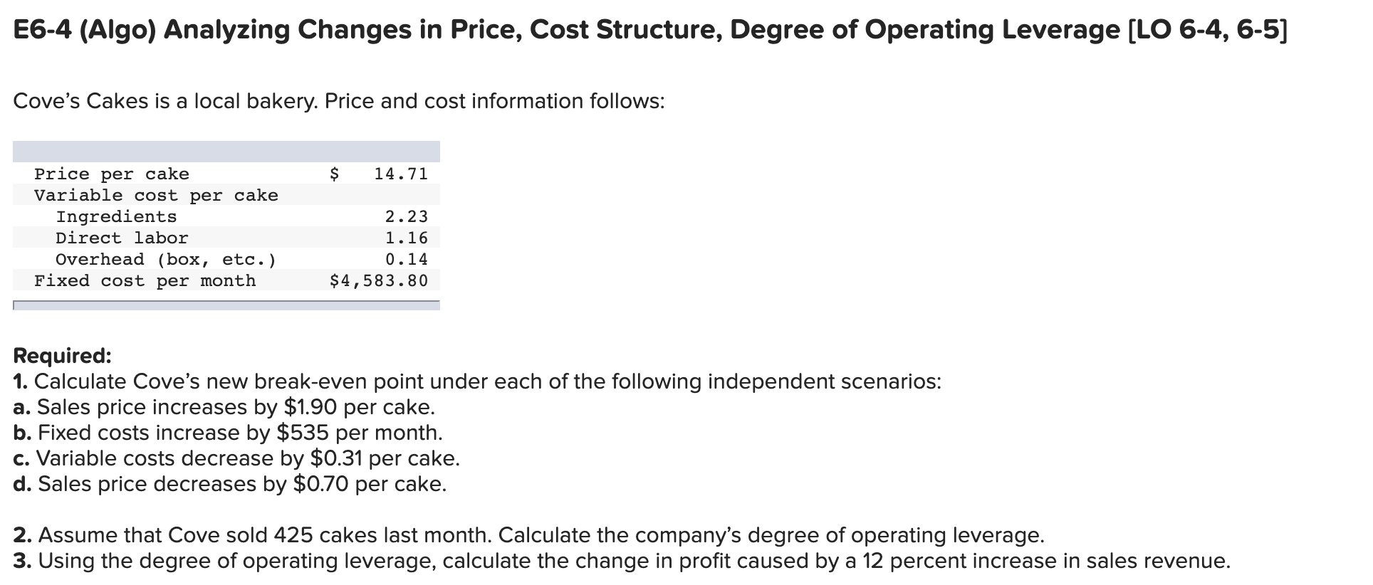 Solved E6-4 (Algo) Analyzing Changes in Price, Cost | Chegg.com