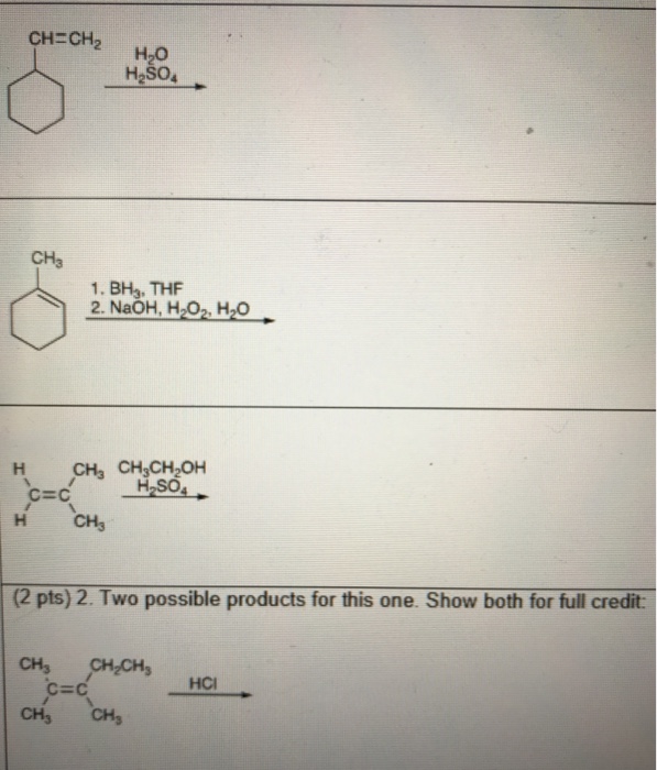 Solved CH=CH2 H2SO4 0% 1. BH3. THF H CH CH3CH2OH H CH3 (2 | Chegg.com