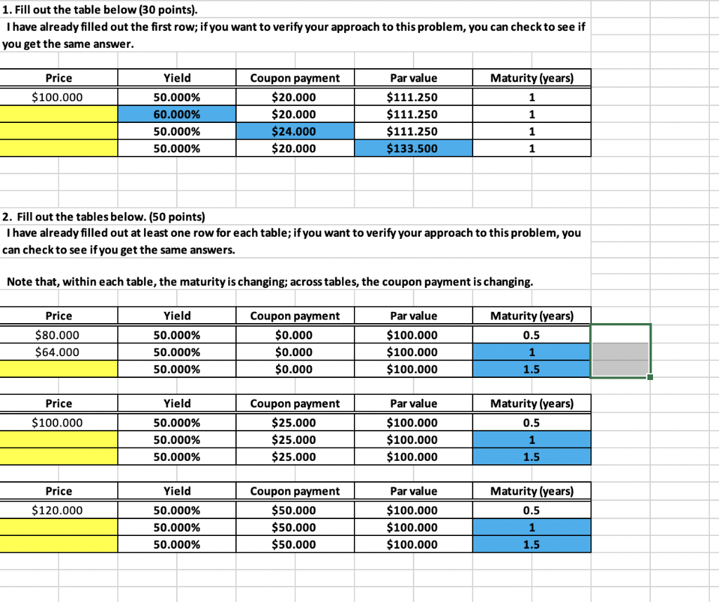 Solved I. Fill out the table below ( 30 points). I have | Chegg.com