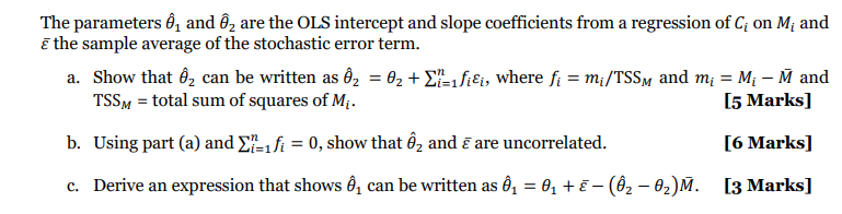 The parameters θ^1 and θ^2 are the OLS intercept and | Chegg.com