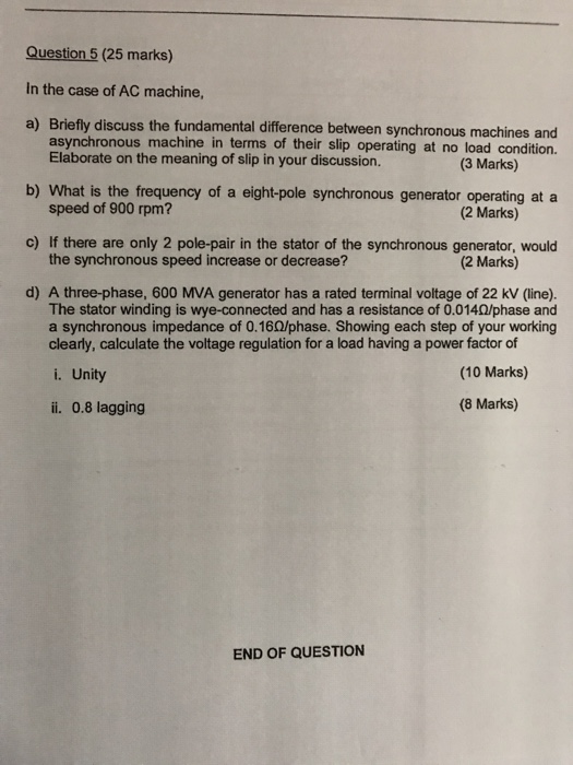 Solved Question 5 (25 marks) In the case of AC machine, a) | Chegg.com
