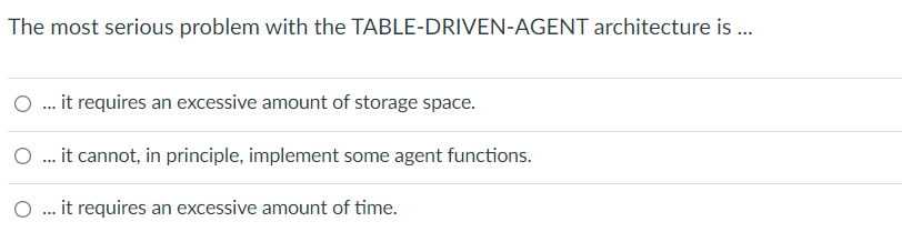 Solved The most serious problem with the TABLE-DRIVEN-AGENT | Chegg.com