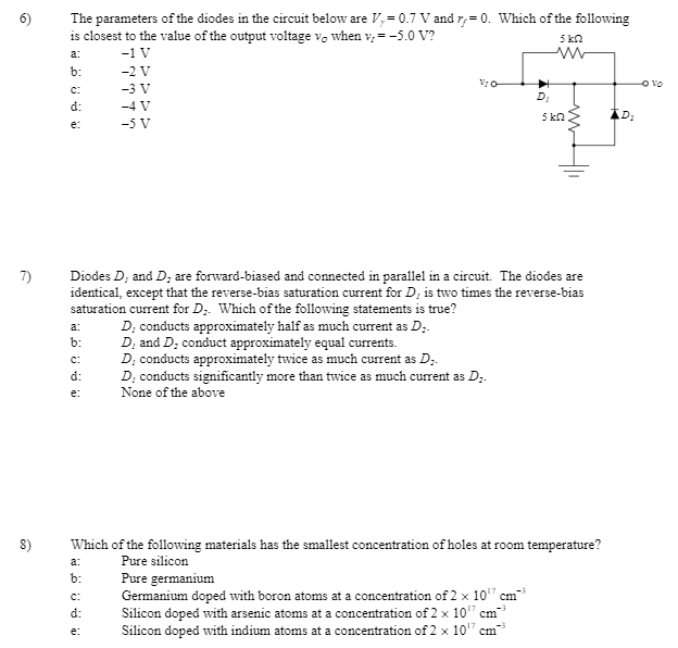 Solved 5k The parameters of the diodes in the circuit below | Chegg.com