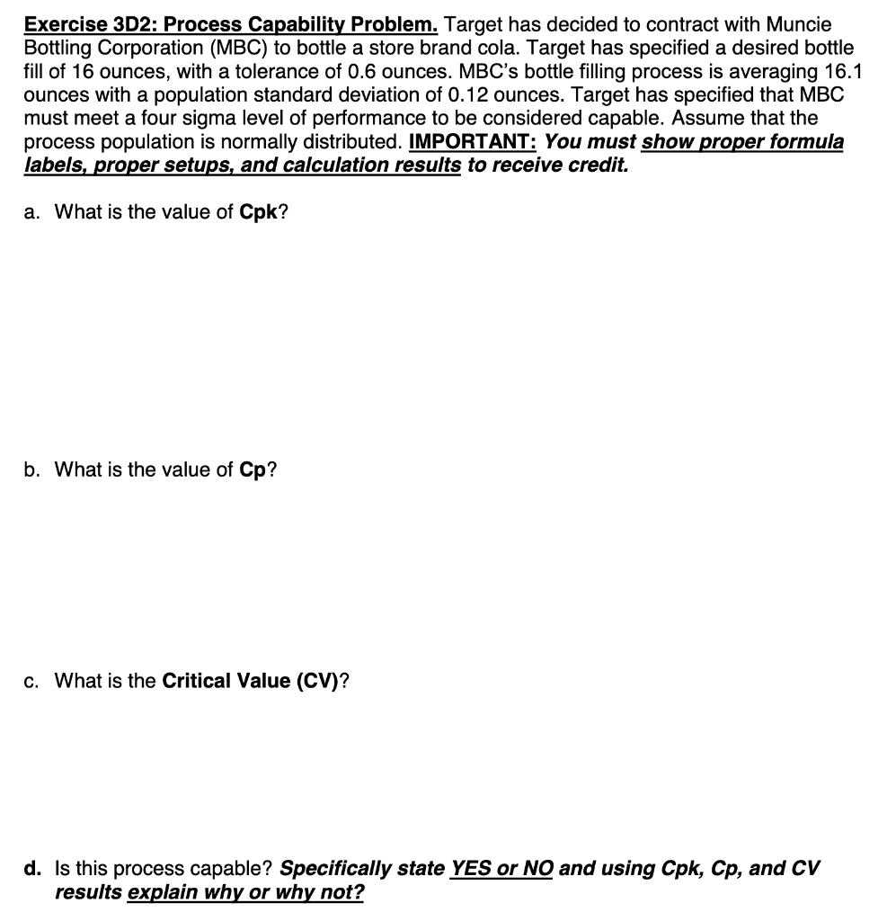 Solved Exercise 3D2: Process Capability Problem. Target has | Chegg.com